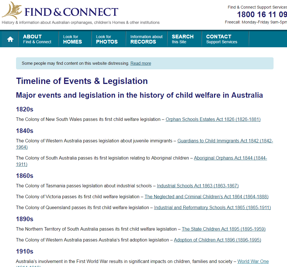 Child Welfare Timeline | Find and Connect