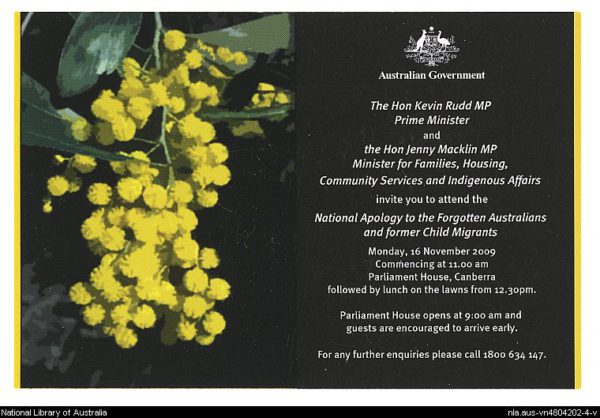 Invitation from Kevin Rudd and Jenny Macklin to the National Apology to ...